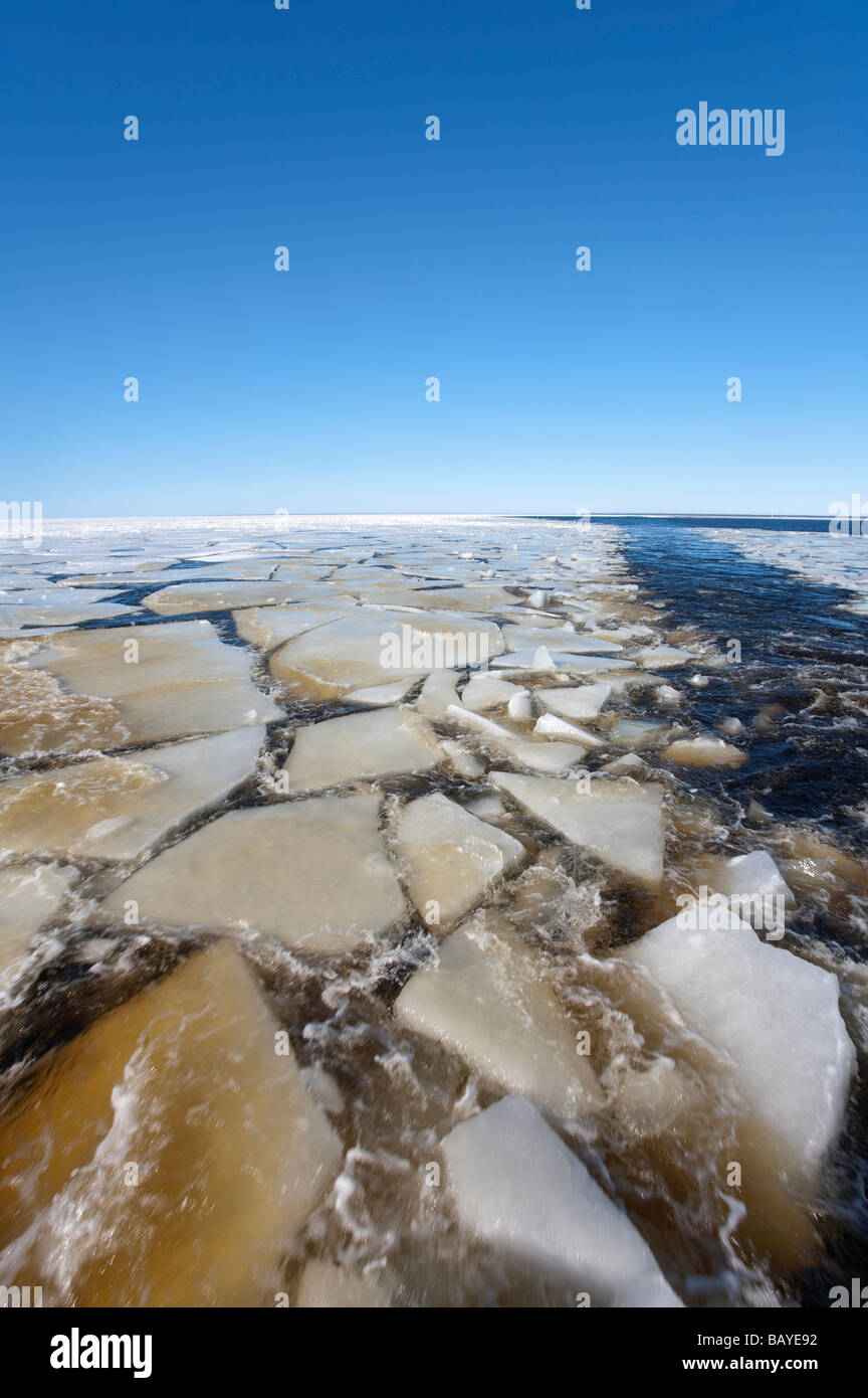 Breaking sea ice on ship's wake , Gulf of Bothnia , Finland Stock Photo ...