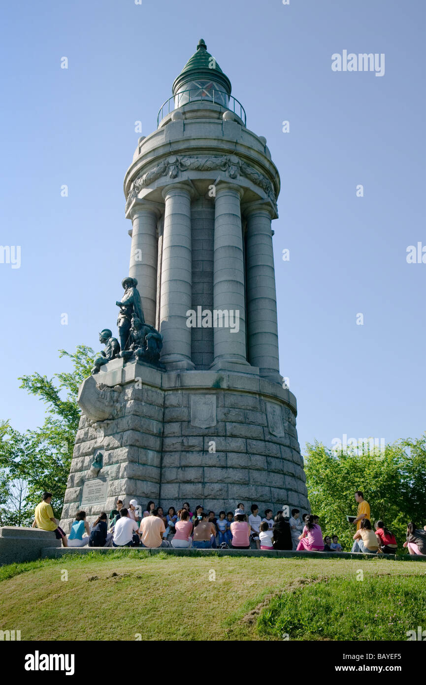 Tour group at Champlain Memorial Lighthouse at Crown Point New York ...