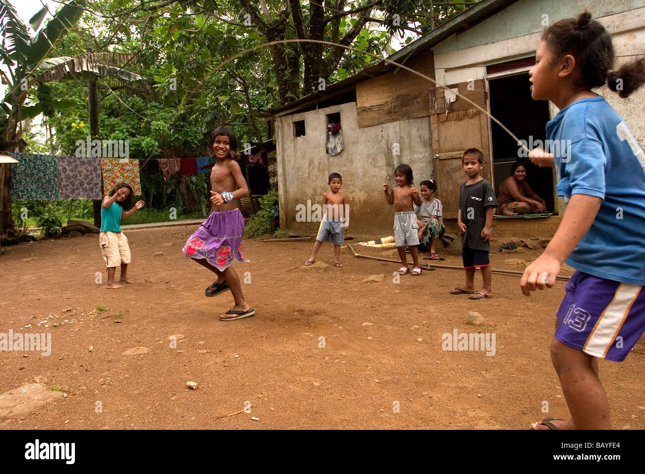 Children play at Pohnrakied Village in Kolonia, Pohnpei Island ...