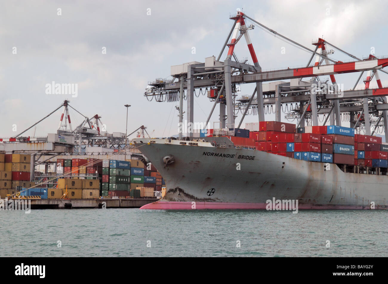 container ship in La Spezia harbour Stock Photo - Alamy