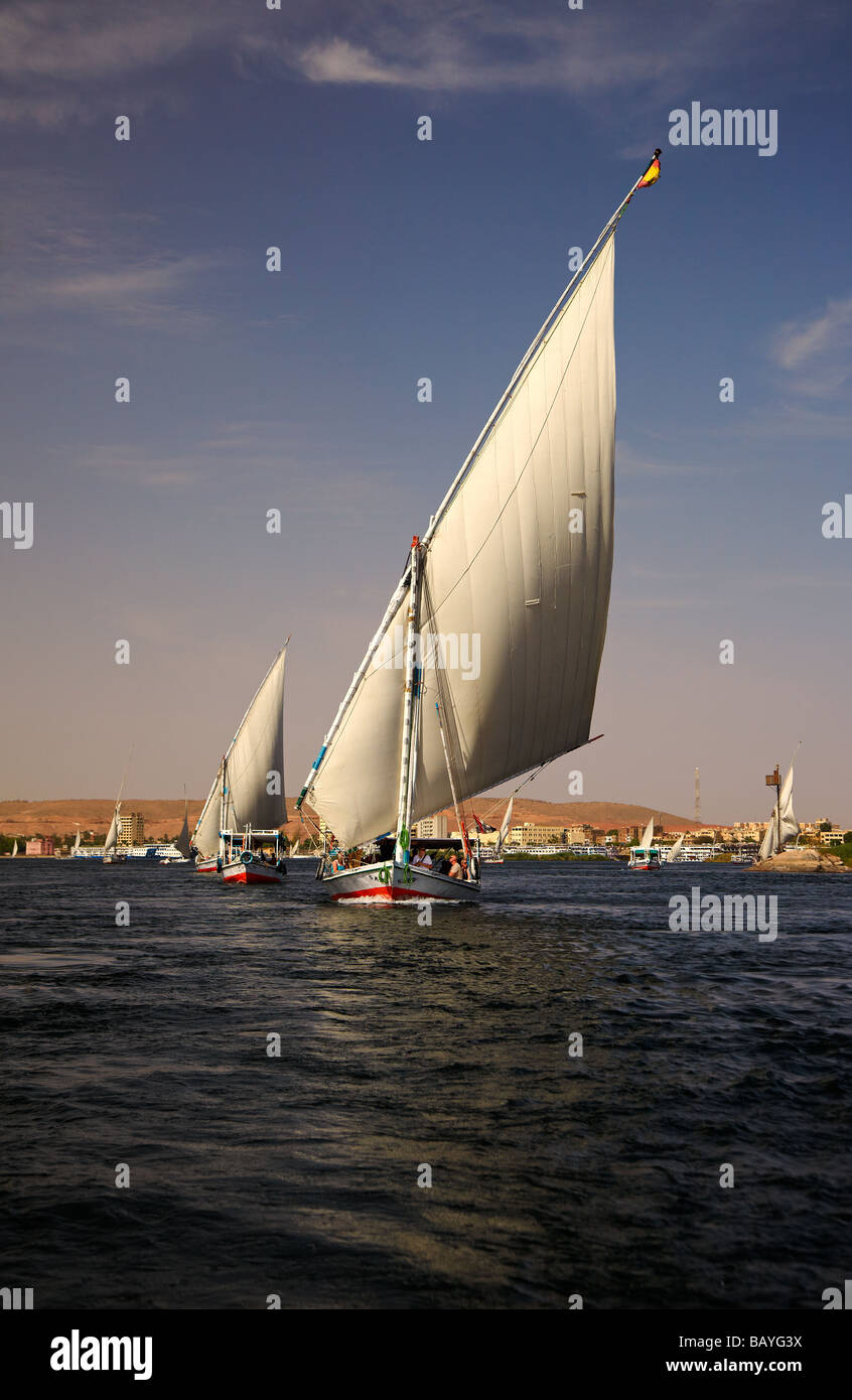 Felucca Sailing Boat on the River Nile near Aswan, Egypt Stock Photo ...