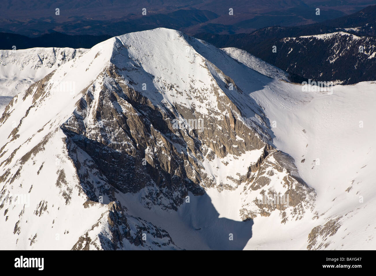 Pirin mountain National park, aerial view of Vihren Peak from above ...