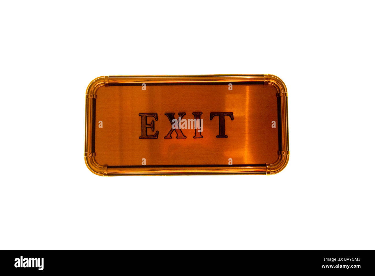 brass exit sign on a glass window Stock Photo - Alamy