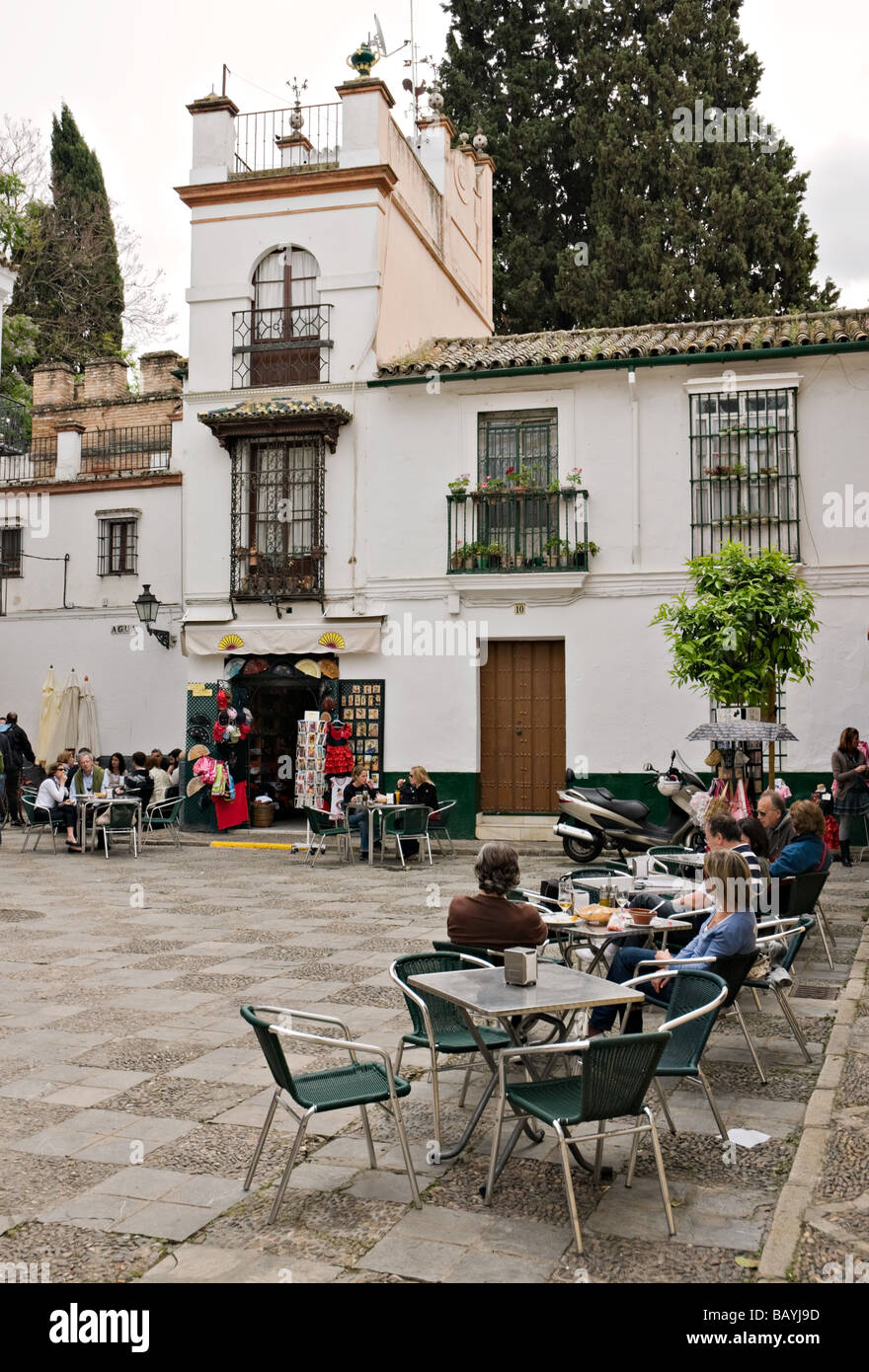 Tourists eating on a Terrace at the Juderia Sevilla Spain Stock Photo ...