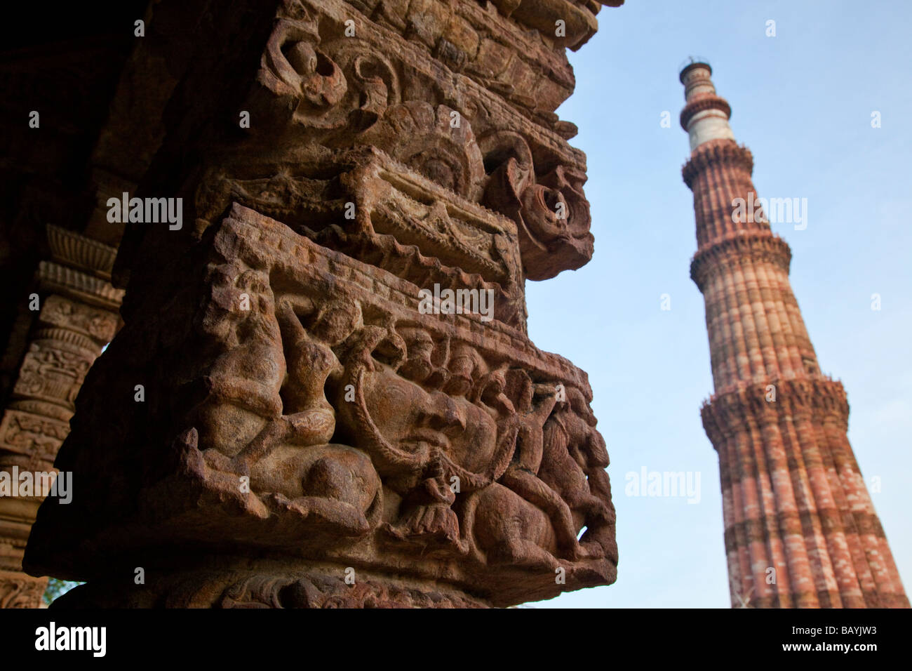 Hindu Column and Qutb Minar in Delhi India Stock Photo - Alamy