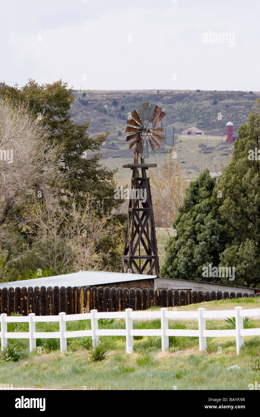Antique windmill in the Colorado countryside Stock Photo - Alamy