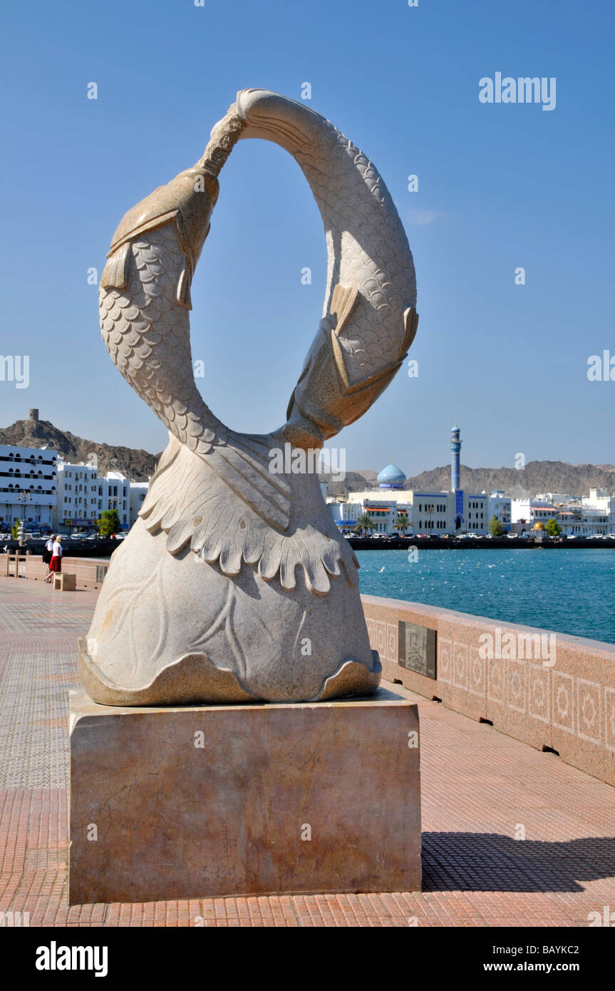 Muscat Muttrah harbour waterfront promenade and large sculpture Stock ...