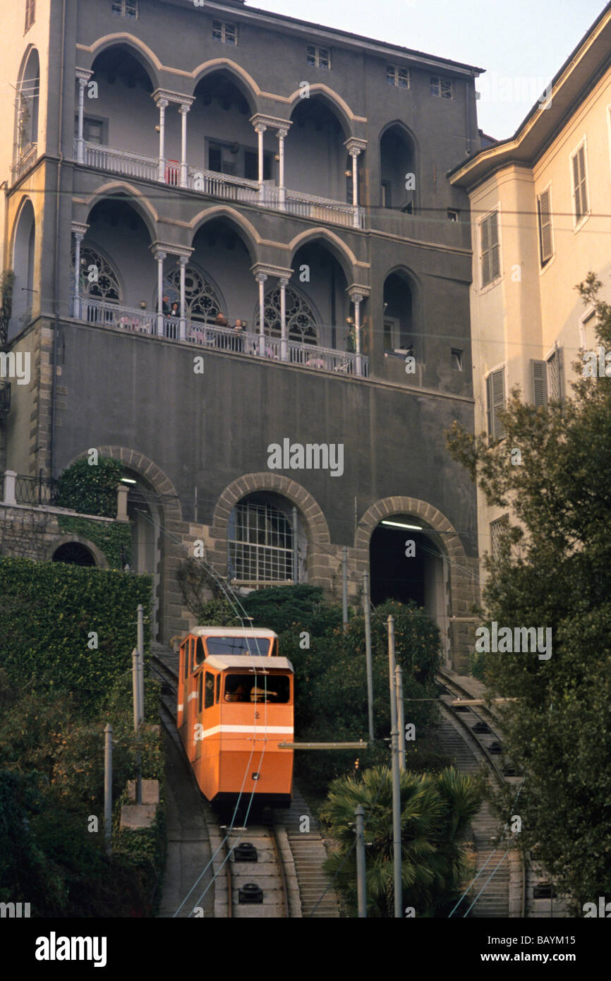 The funicular that connects the low town with the high town Bergamo ...