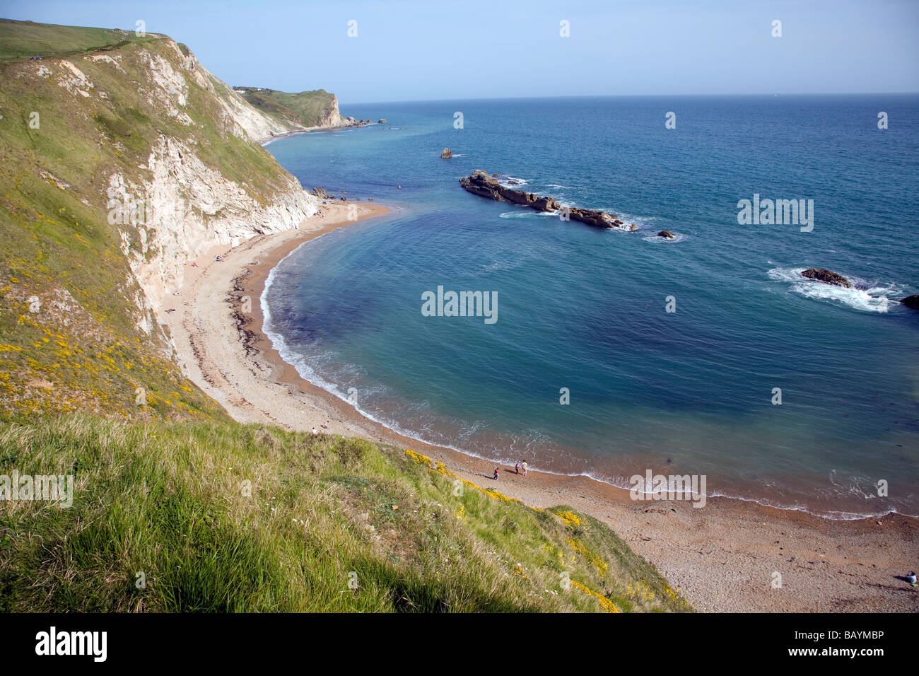 Limestone stumps chalk cliffs, Man o War Bay, Dorset, England Stock ...