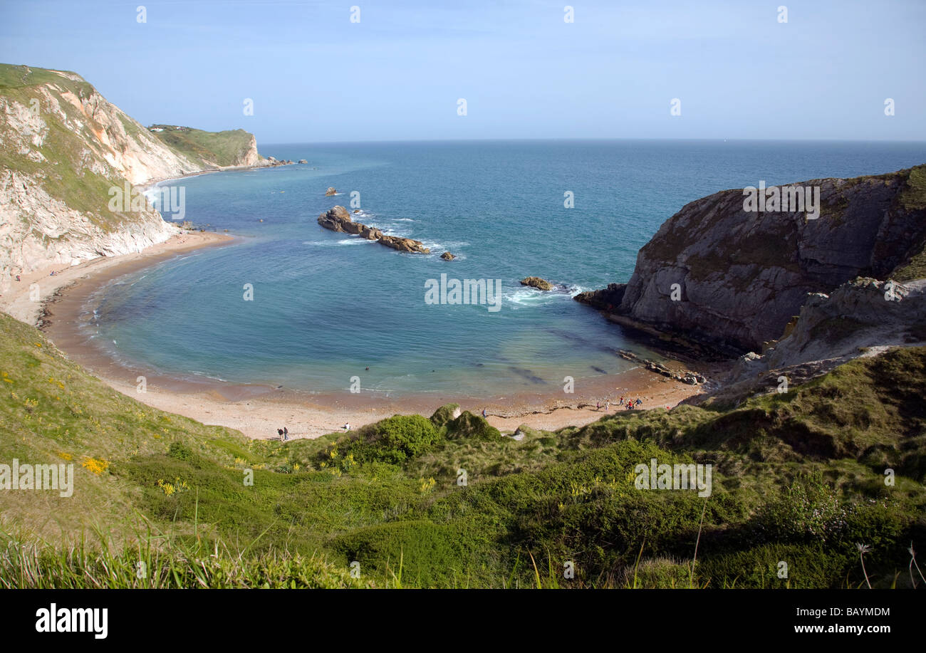 Limestone stumps chalk cliffs, Man o War Bay, Dorset, England Stock ...