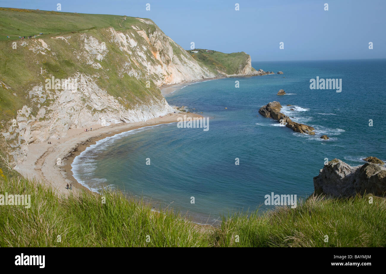 Limestone stumps chalk cliffs, Man o War Bay, Dorset, England Stock ...