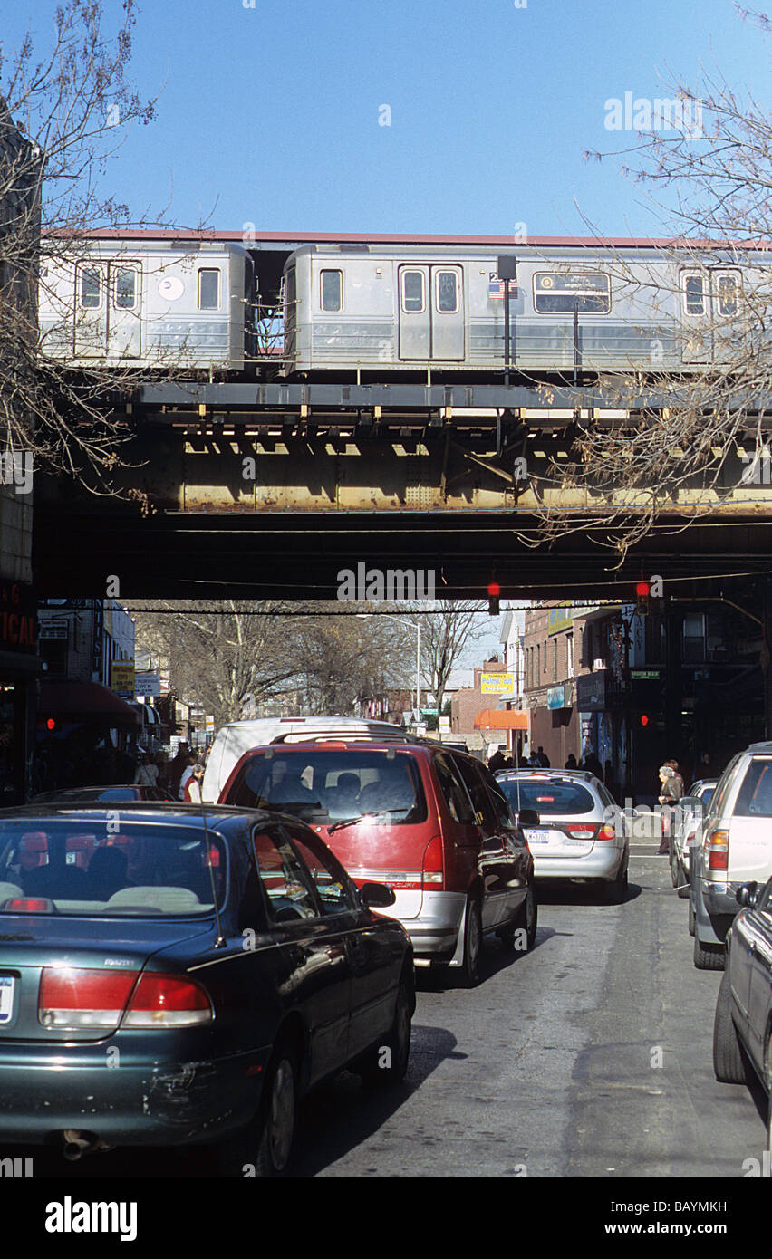 New York, subway train at Brighton Beach Subway Station, Coney Island ...