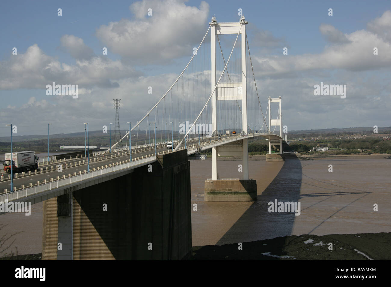 View of the Severn Bridge road crossing over the River Severn Estuary ...