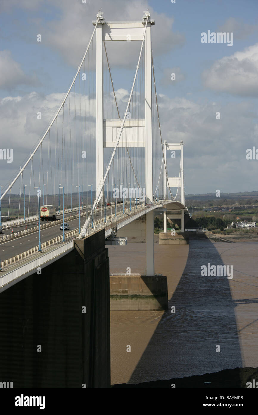 View of the Severn Bridge road crossing over the River Severn Estuary ...
