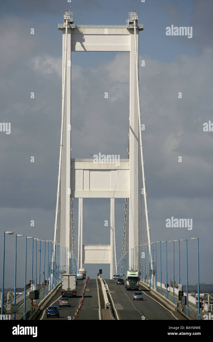 View of the Severn Bridge road crossing over the River Severn Estuary ...