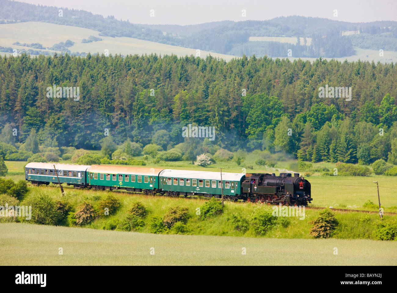 passenger train with steam locomotive 464 001 Slovakia Stock Photo - Alamy