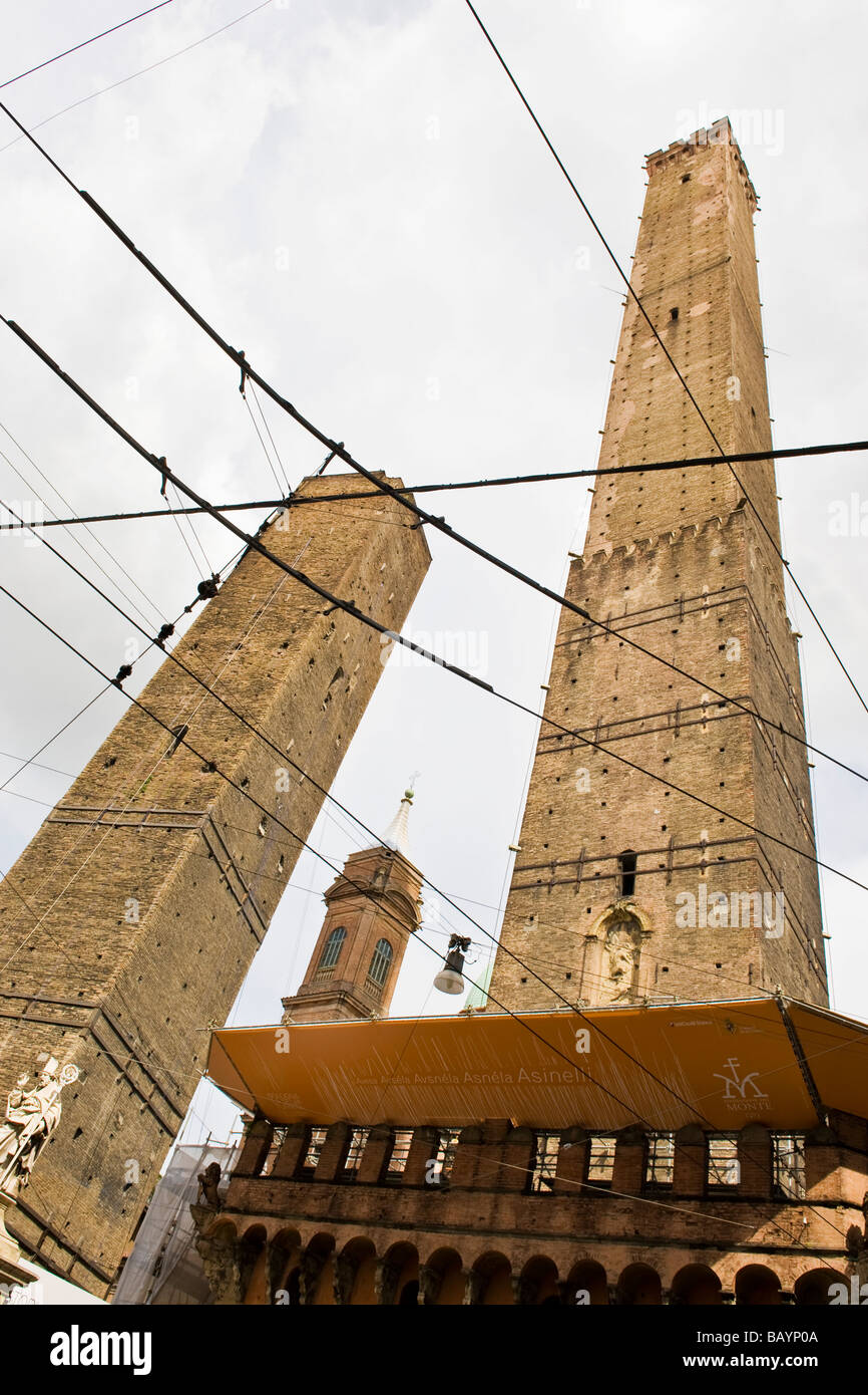 Garisenda Tower and Asinelli Tower Bologna Italy Stock Photo - Alamy