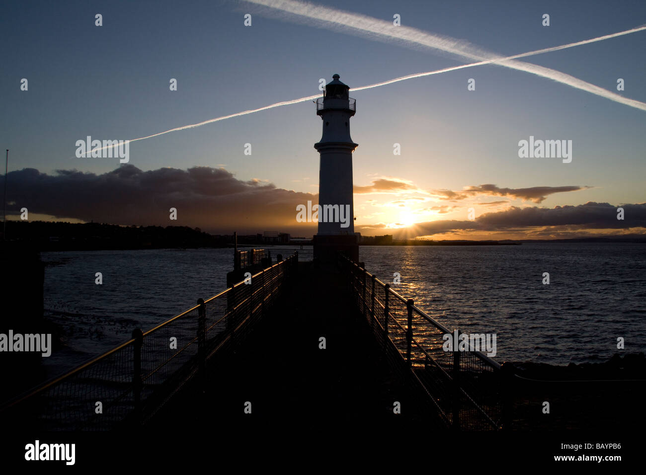 Newhaven Harbour Lighthouse at Sunset Stock Photo - Alamy