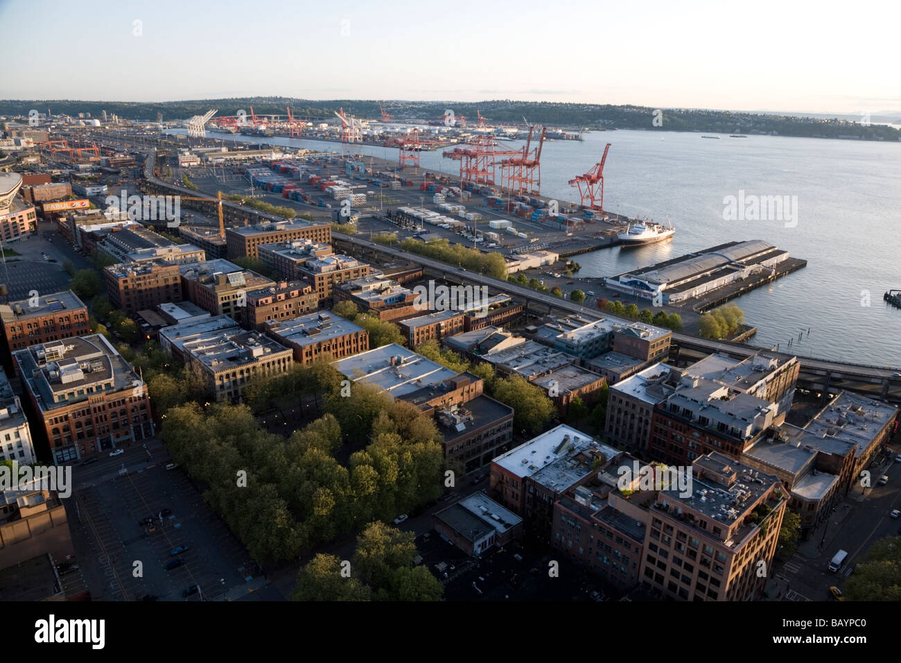 Aerial View of the Port of Seattle and the Central Business District ...