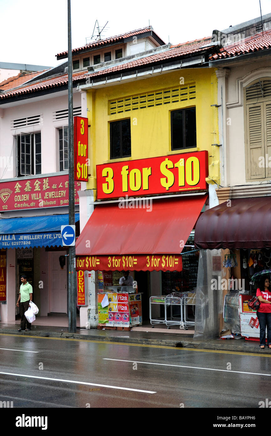 Brightly coloured shop selling "3 for $10". Little India, Singapore ...