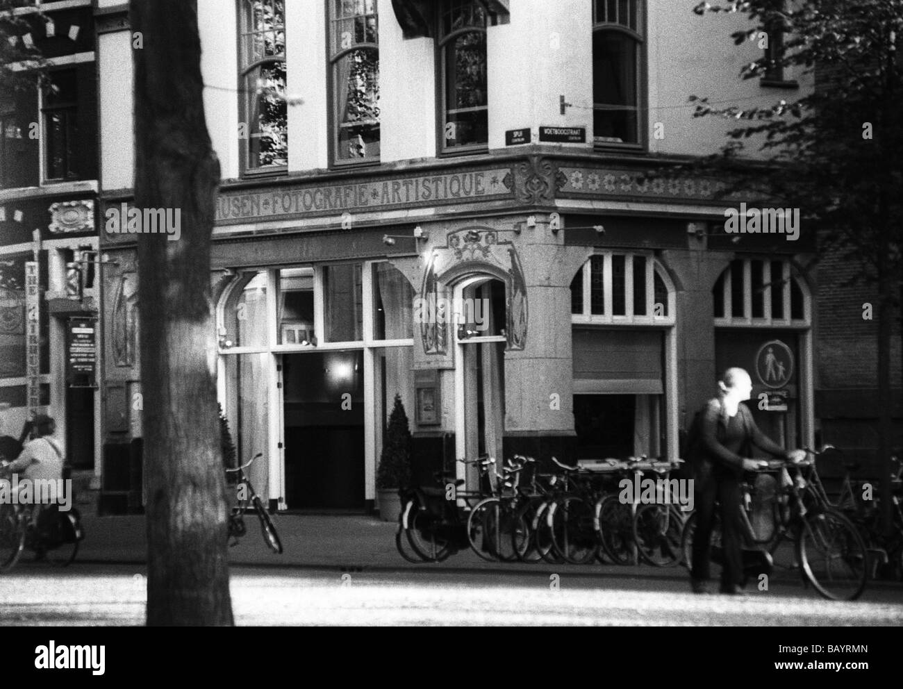 Cyclists pedestrians Black and White Stock Photos & Images - Alamy