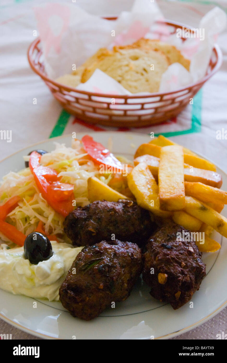 Traditional meal of qofte meatballs in Gjirokastra birthplace of former ...