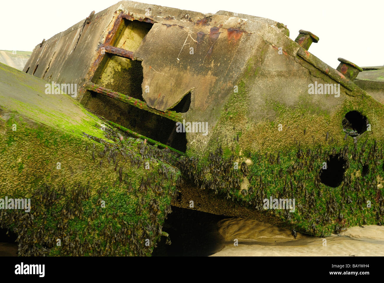 Remains of the artificial harbour Mulberry B in Arromanches Stock Photo ...