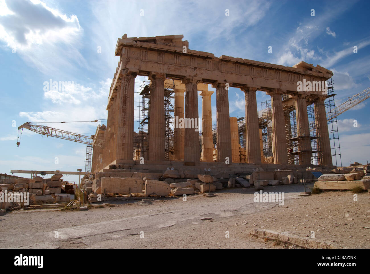 In the middle of a restoration project the Parthenon is filled with ...