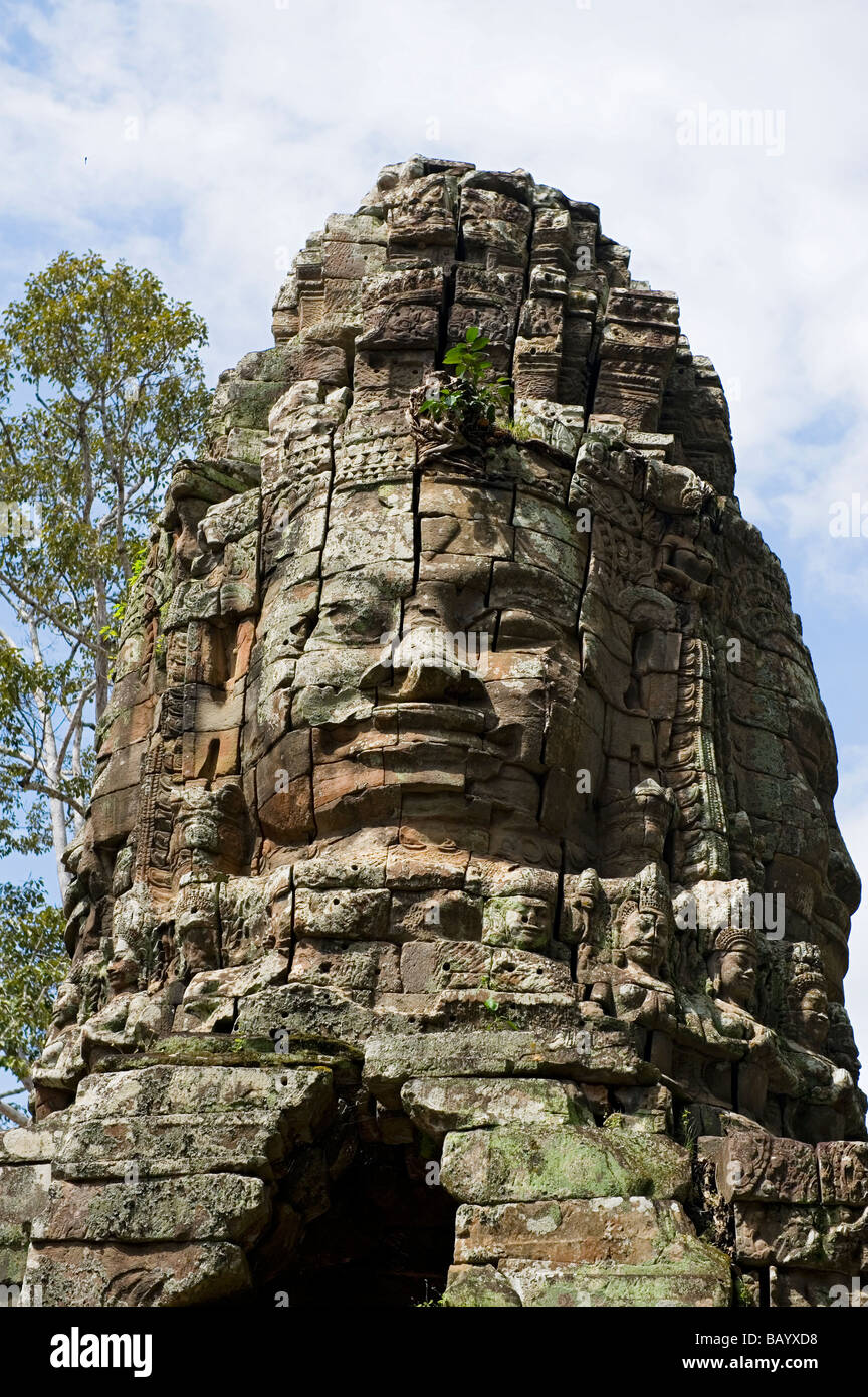 Temple Tower with Faces dipicting the deity Prajnaparamita. Ta Prohm ...
