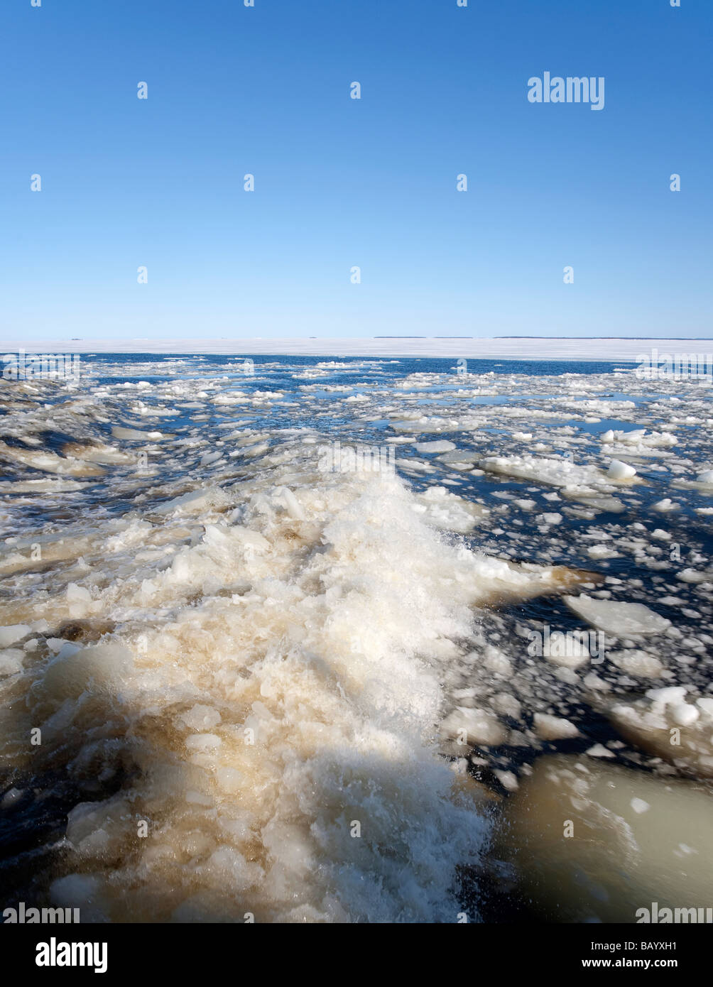 Breaking sea ice on ship's wake , Gulf of Bothnia , Hailuoto Island at ...