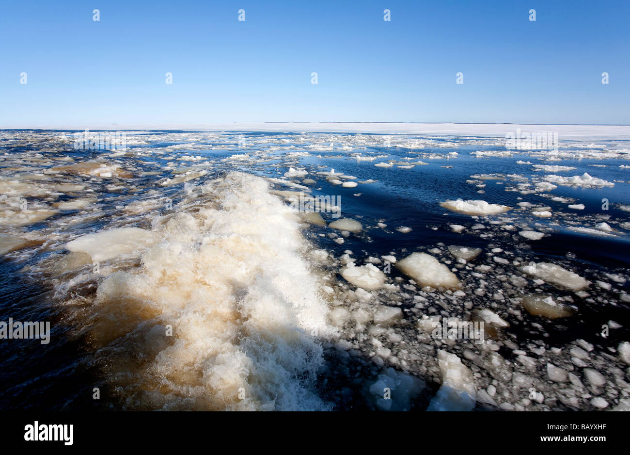 Breaking sea ice on ship's wake , Gulf of Bothnia , Hailuoto Island at ...