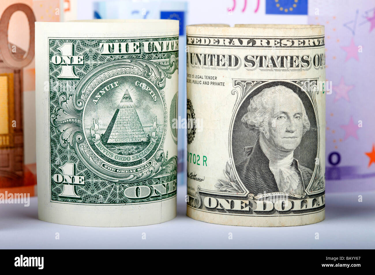 Euro and Dollar bill rolls Stock Photo - Alamy