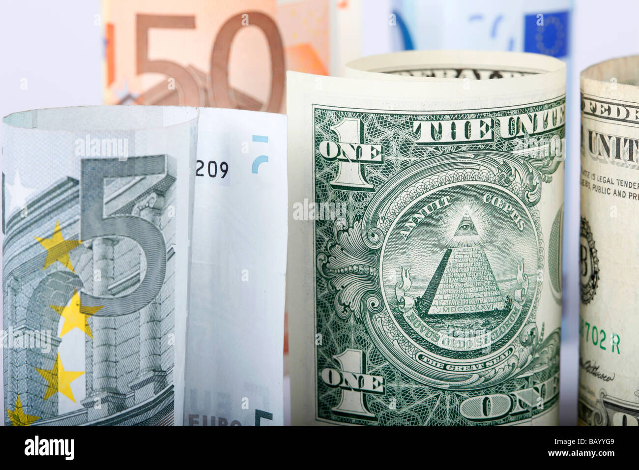 Euro and Dollar bill rolls Stock Photo - Alamy