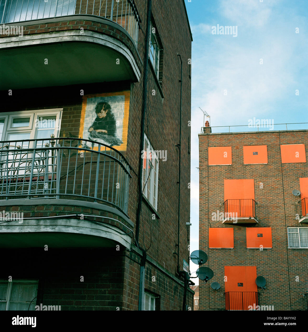 Art on the wall of a condemned council flat on the Kingsland Estate ...