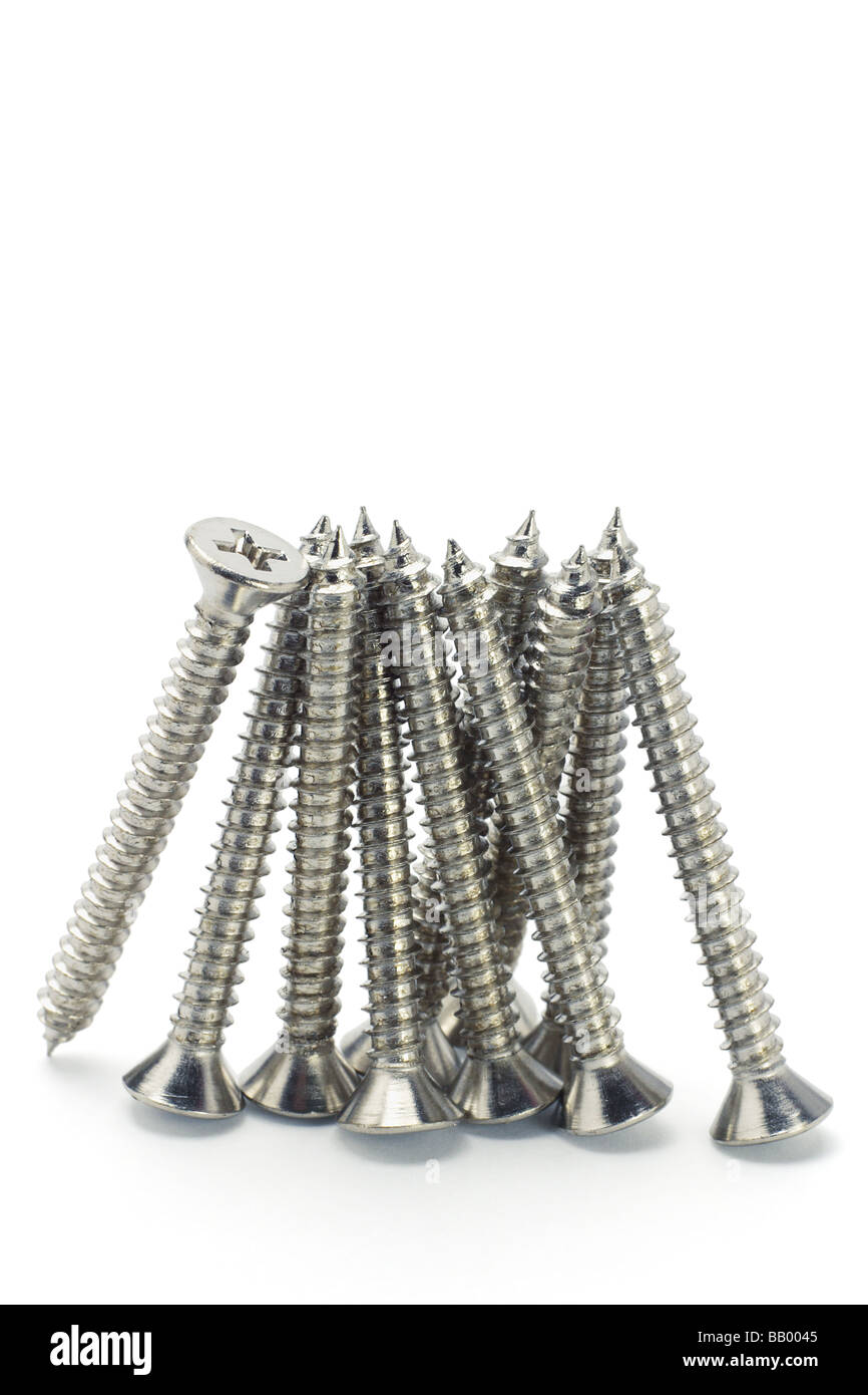 Screws arranged vertically on white background with copy space Stock ...