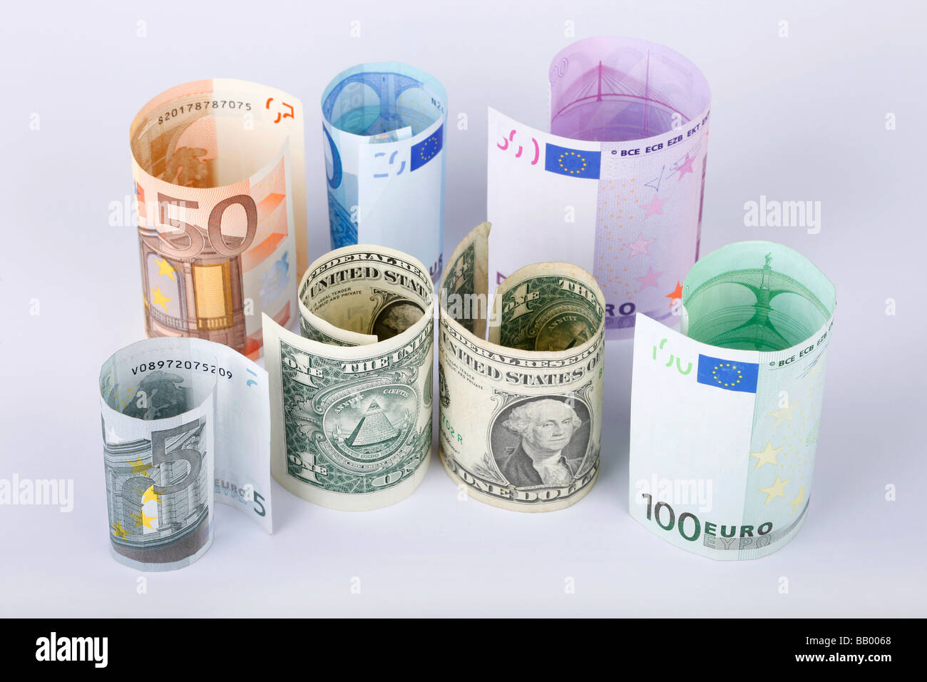 Euro and Dollar bill rolls Stock Photo - Alamy