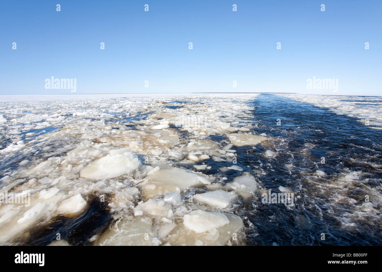 Breaking sea ice on ship's wake , Gulf of Bothnia , Hailuoto Island at ...