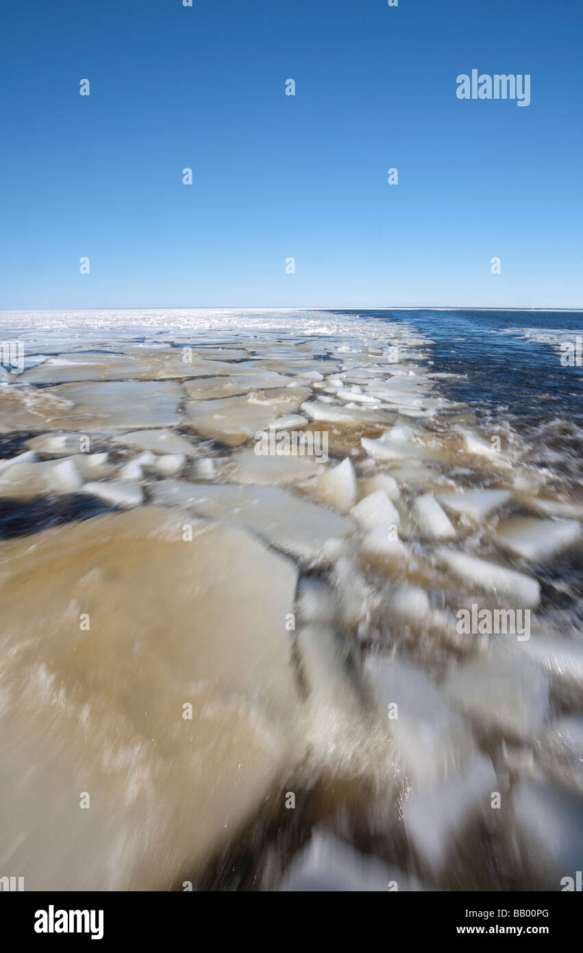 Breaking sea ice on ship's wake , Gulf of Bothnia , Finland Stock Photo ...