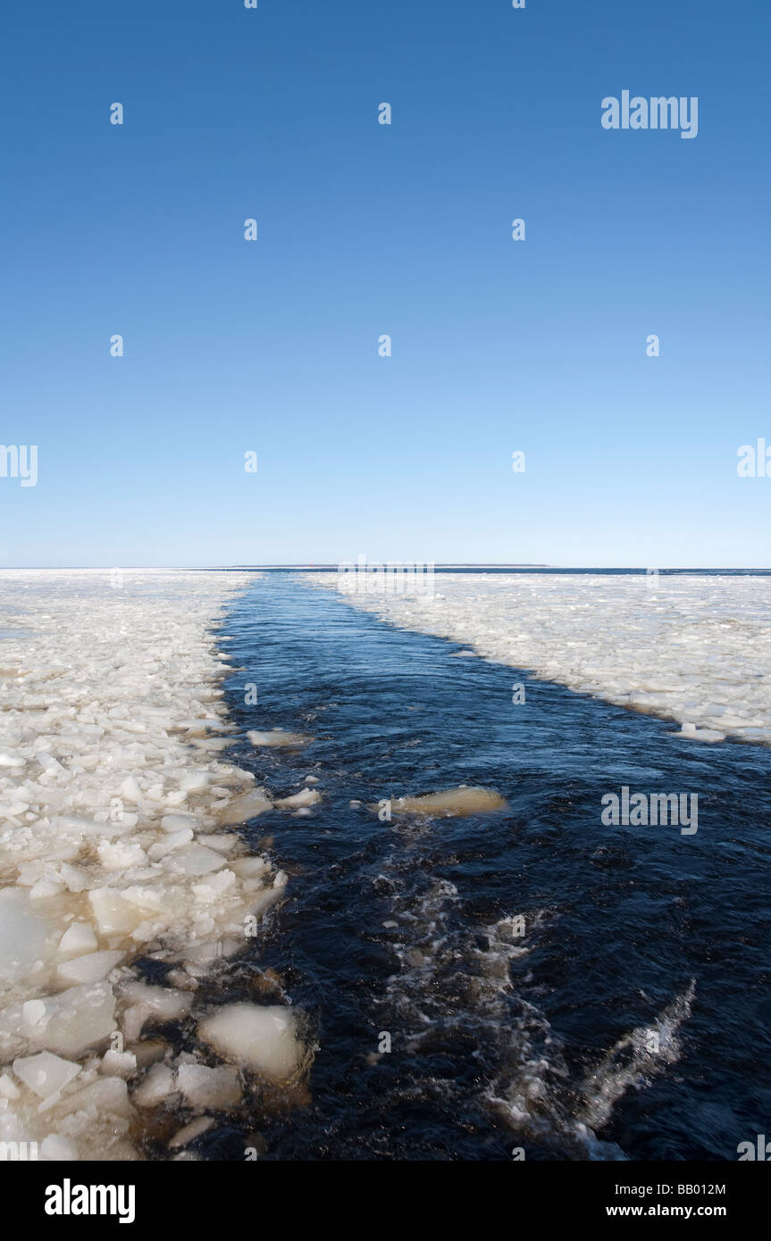 Breaking sea ice on ship's wake at Baltic Sea , Gulf of Bothnia ...