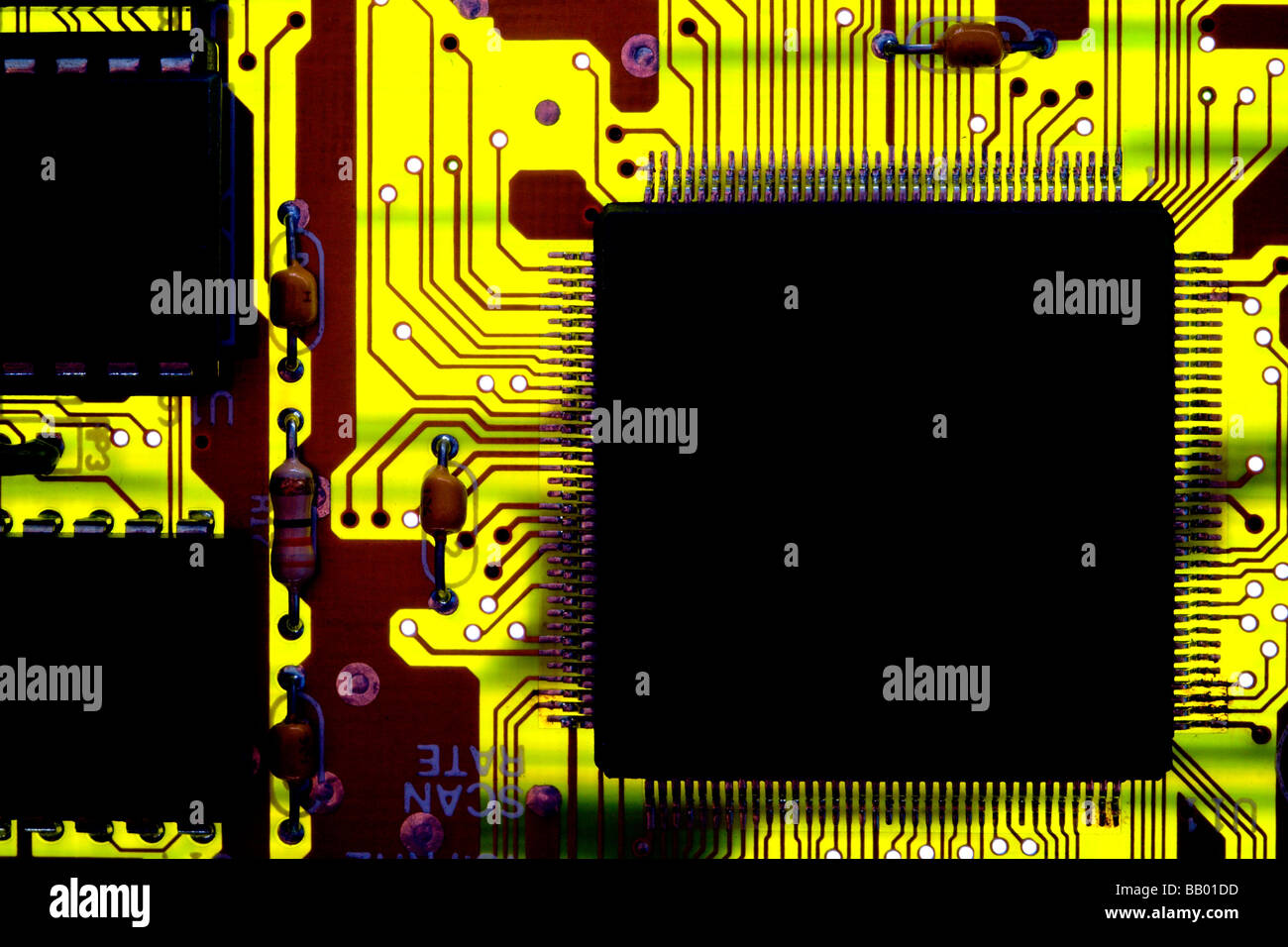 close up of circuit board with big chip silhouette Stock Photo - Alamy