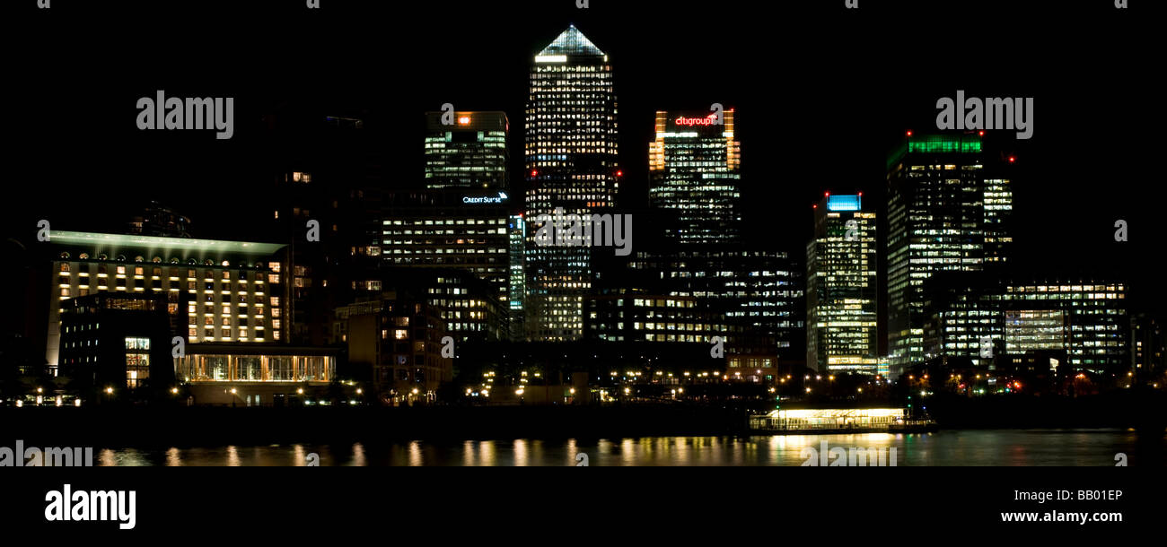 London Docklands at night seen from across the Thames Stock Photo - Alamy