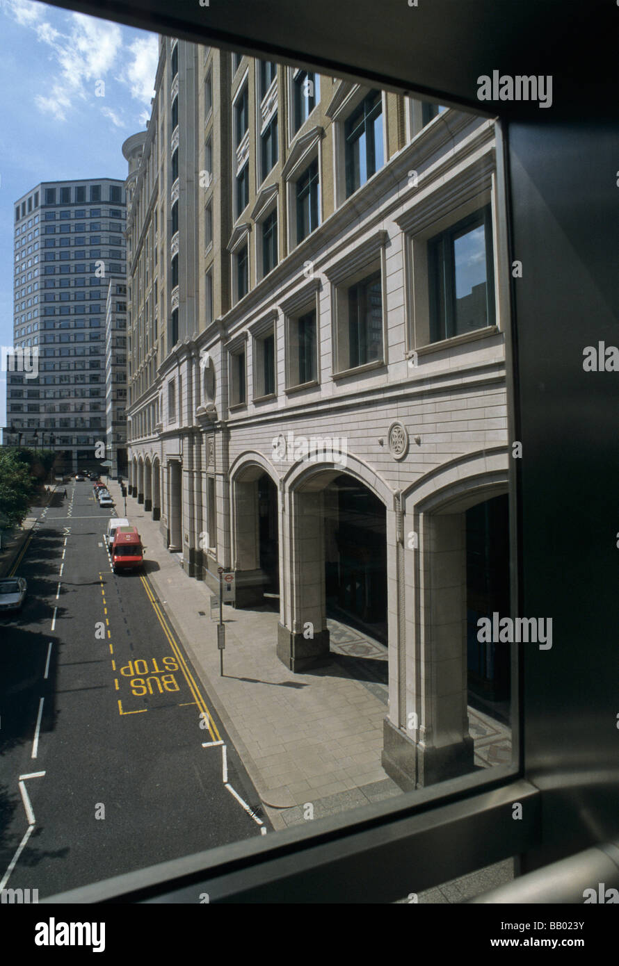 urban street view fron Canary Wharf railway station Docklands London ...