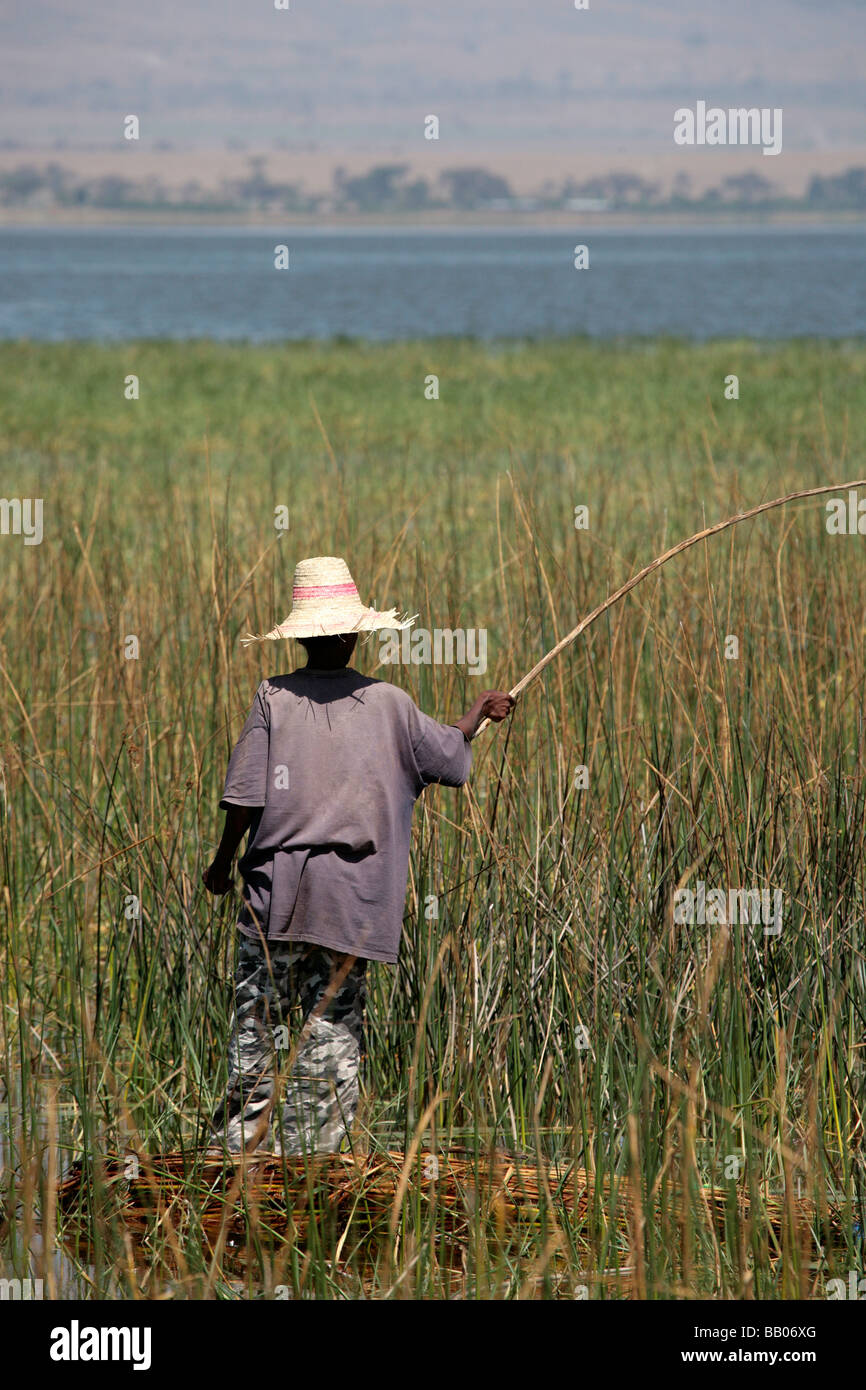 Man fishing from a reed boat in Lake Awasa Ethiopia Stock Photo - Alamy