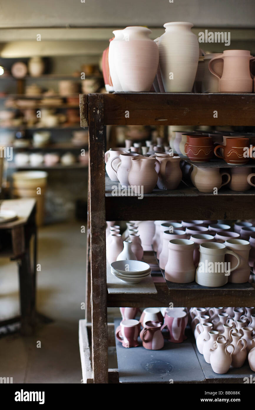 Unpainted handmade pottery, Winchcombe Pottery, UK Stock Photo - Alamy