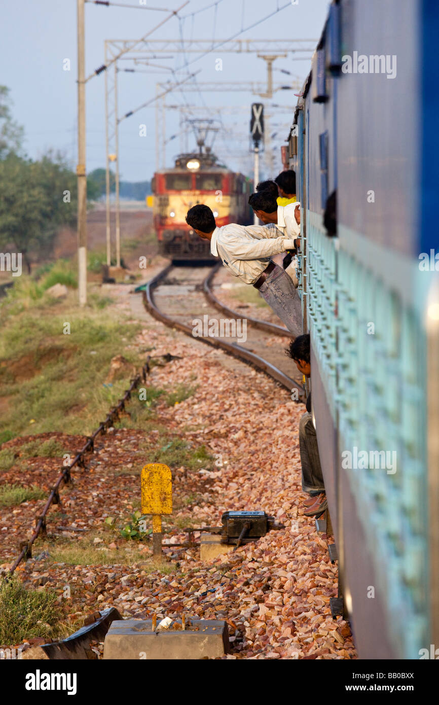 Indian Men Looking from a Train in Uttar Pradesh India Stock Photo - Alamy