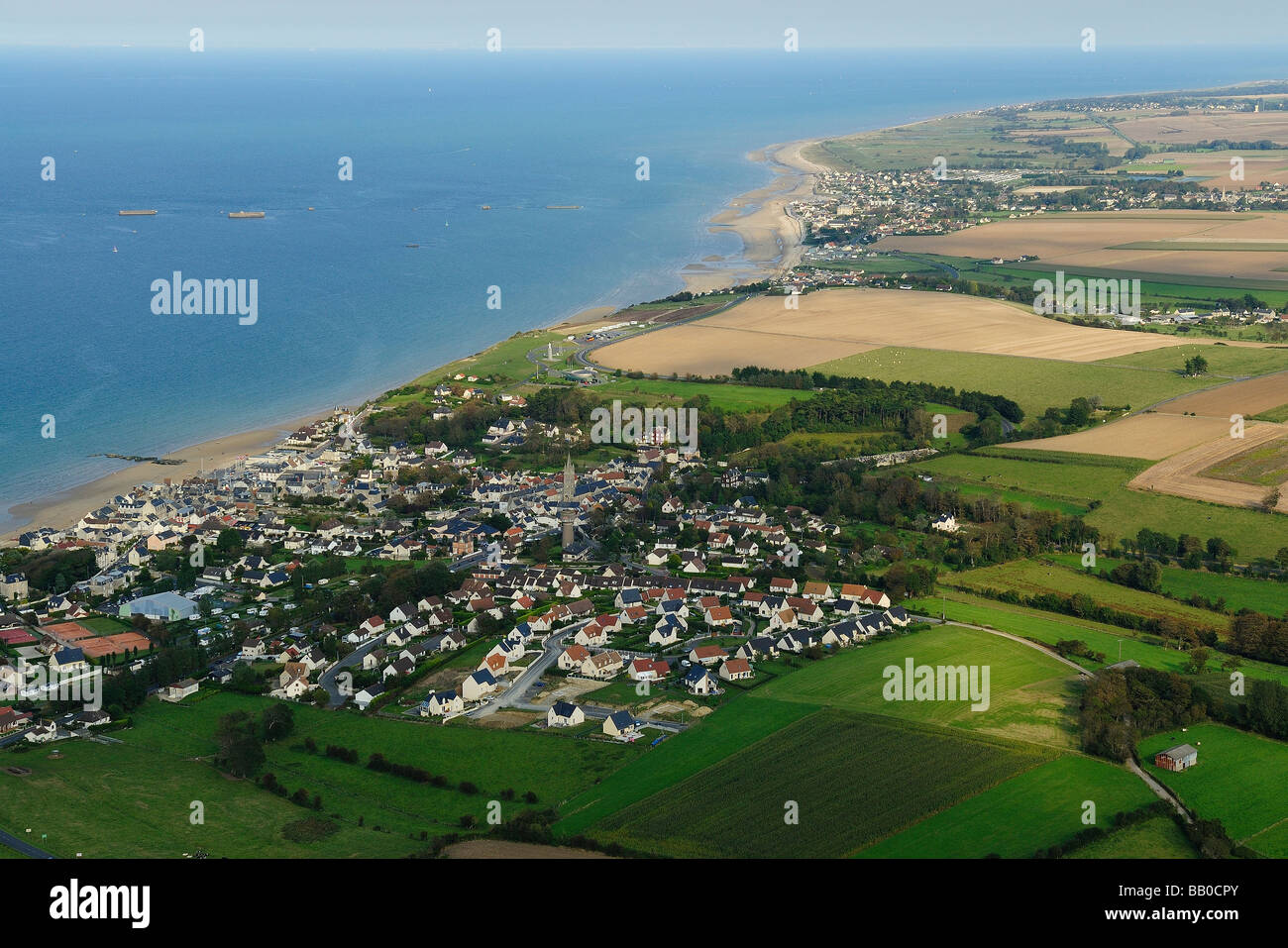Remains of the artificial harbour Mulberry B in Arromanches Stock Photo ...