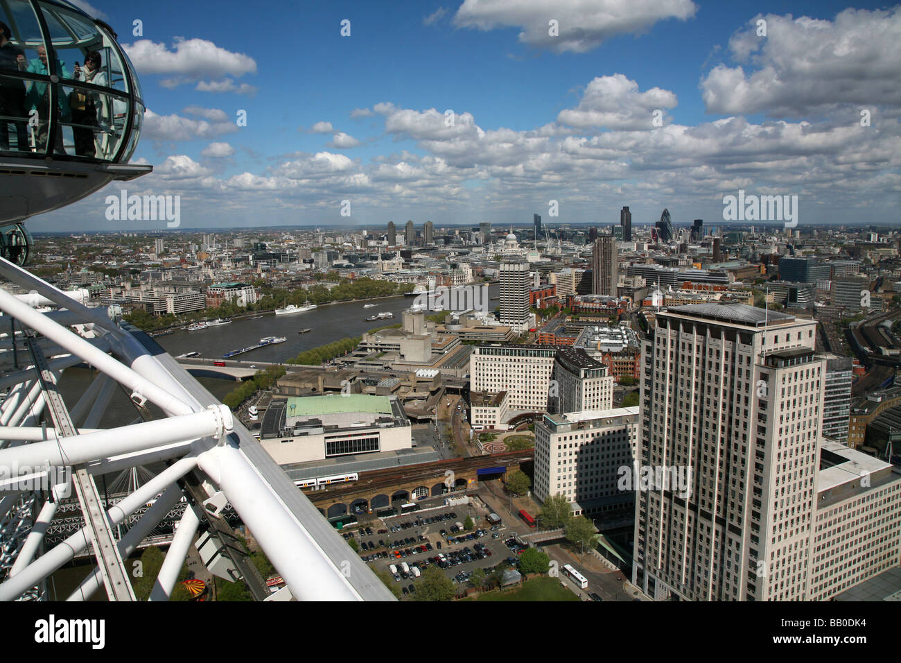 Pod of the London Eye with view over the River Thames and the London ...