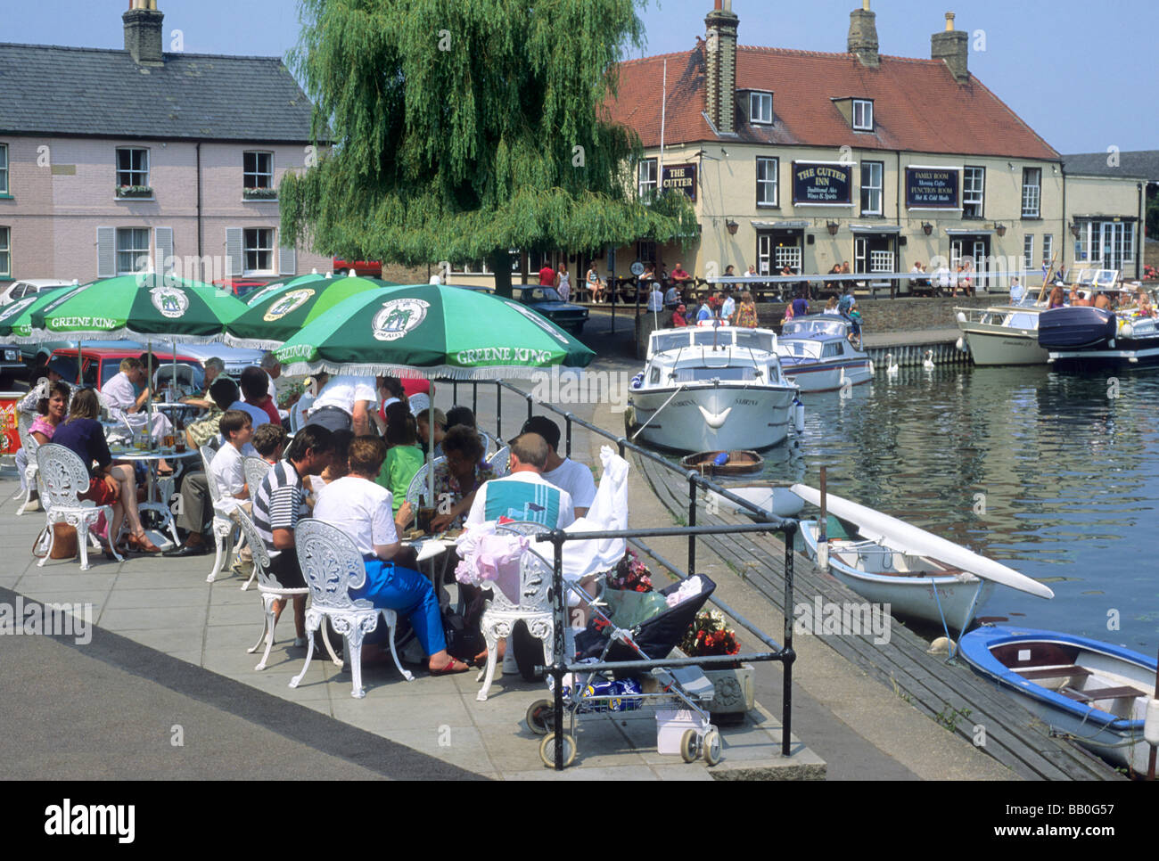Ely Cambridgeshire Riverside walk and cafe people family sitting eating ...
