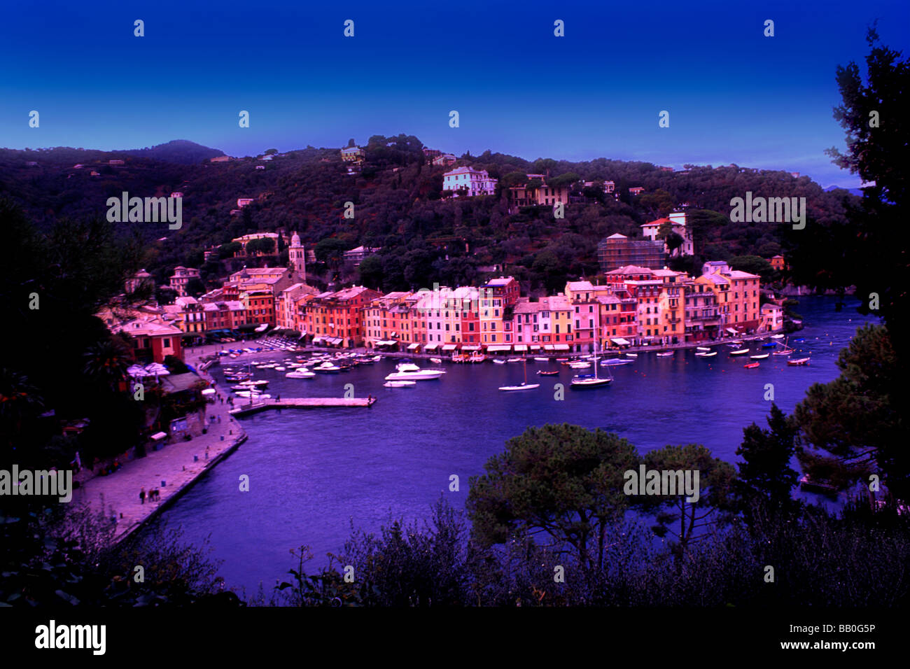 Beautiful Night Scene of Harbor in Portofino Italy Stock Photo - Alamy