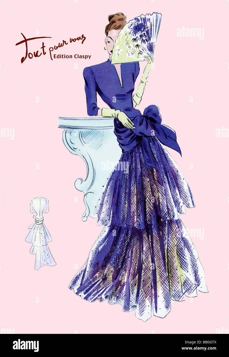 Royal Blue Evening Dress with Fan Stock Photo - Alamy